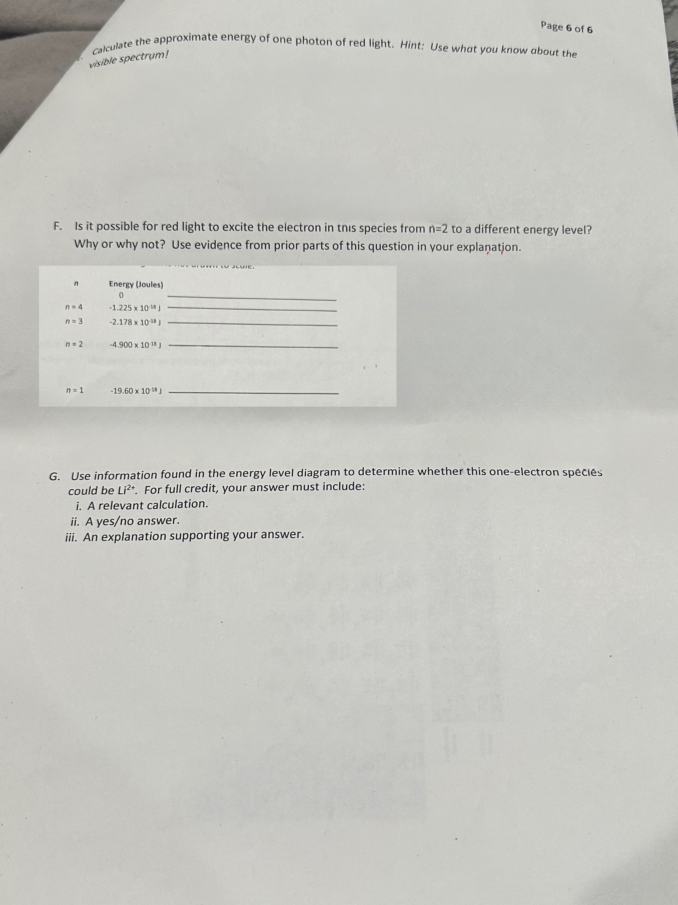 Solved calculate the approximate energy of one photon of red | Chegg.com