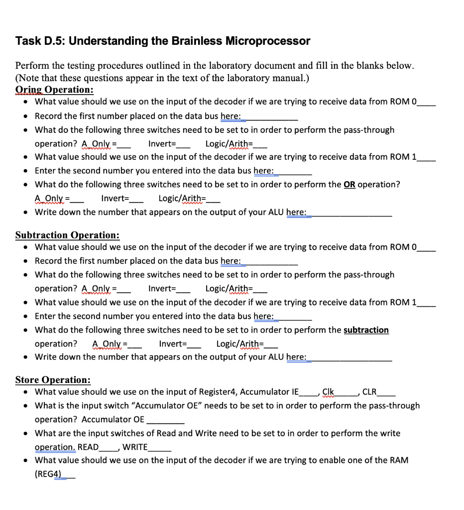 Solved Task D.5: Understanding the Brainless Microprocessor | Chegg.com