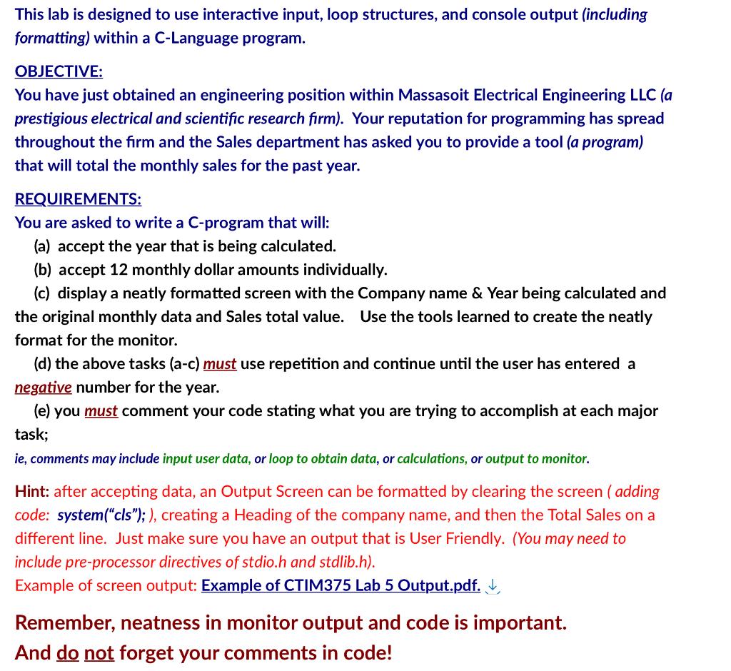 Solved This lab is designed to use interactive input, loop | Chegg.com