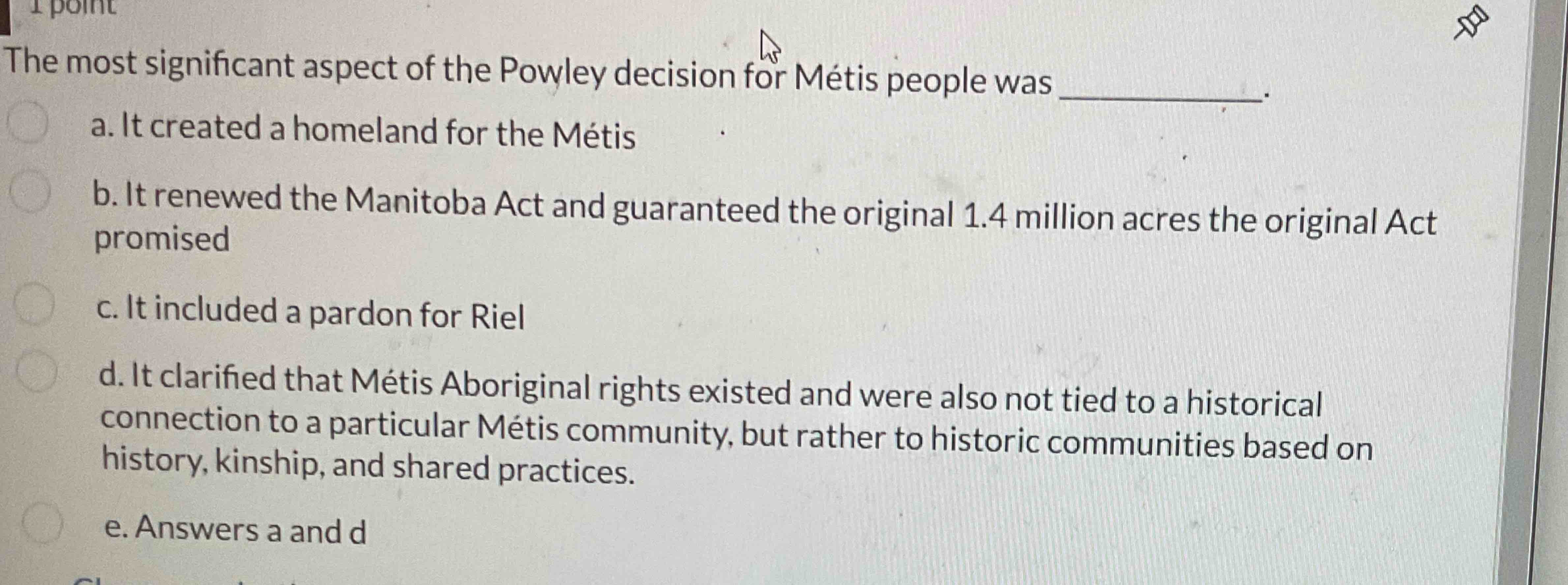 Solved The most significant aspect of the Powley decision | Chegg.com