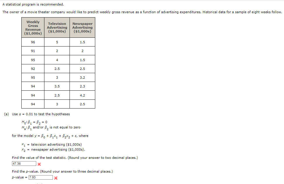 Solved A statistical program is recommended. The owner of a | Chegg.com