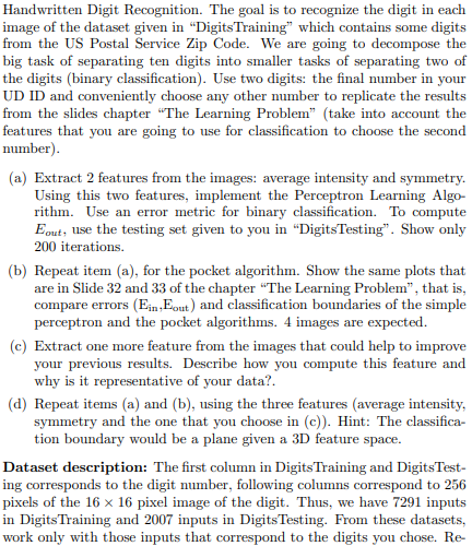 Solved Handwritten Digit Recognition. The goal is to | Chegg.com