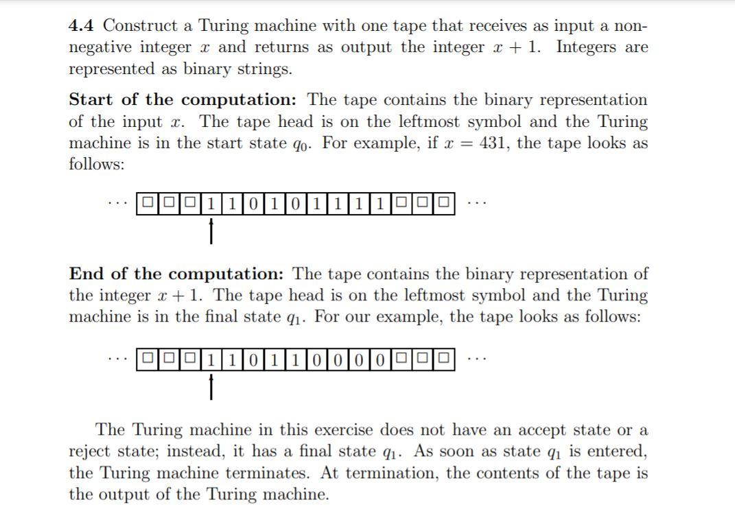 Solved 44 Construct A Turing Machine With One Tape That 5079