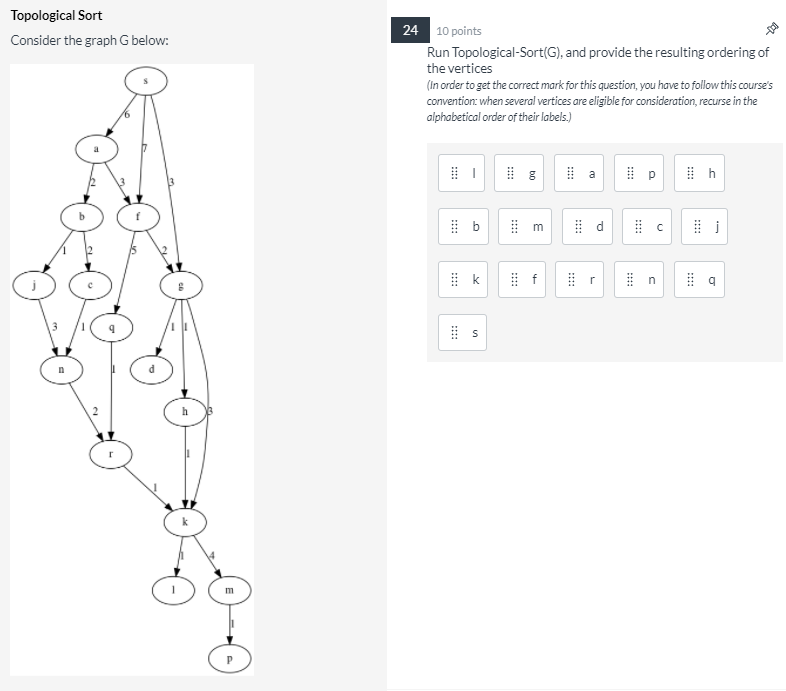 Solved Topological Sort Consider the graph G below: 24 10 | Chegg.com