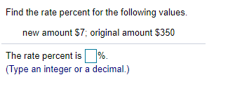 Solved Find the rate percent for the following values. new | Chegg.com