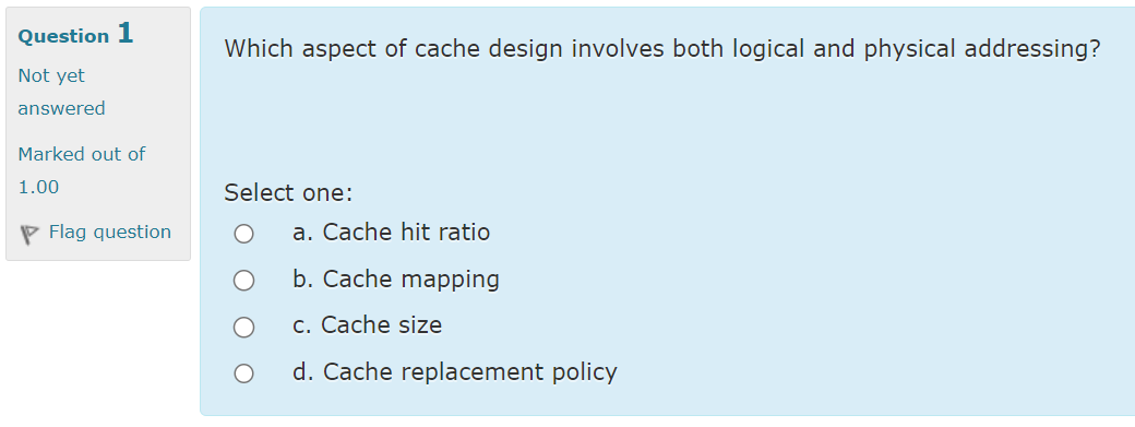 Solved Which aspect of cache design involves both logical | Chegg.com