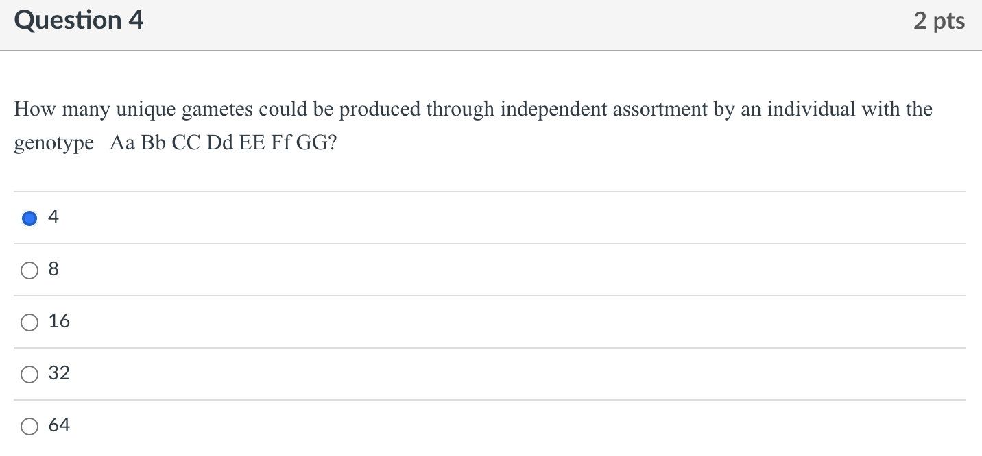 Solved How many unique gametes could be produced through | Chegg.com