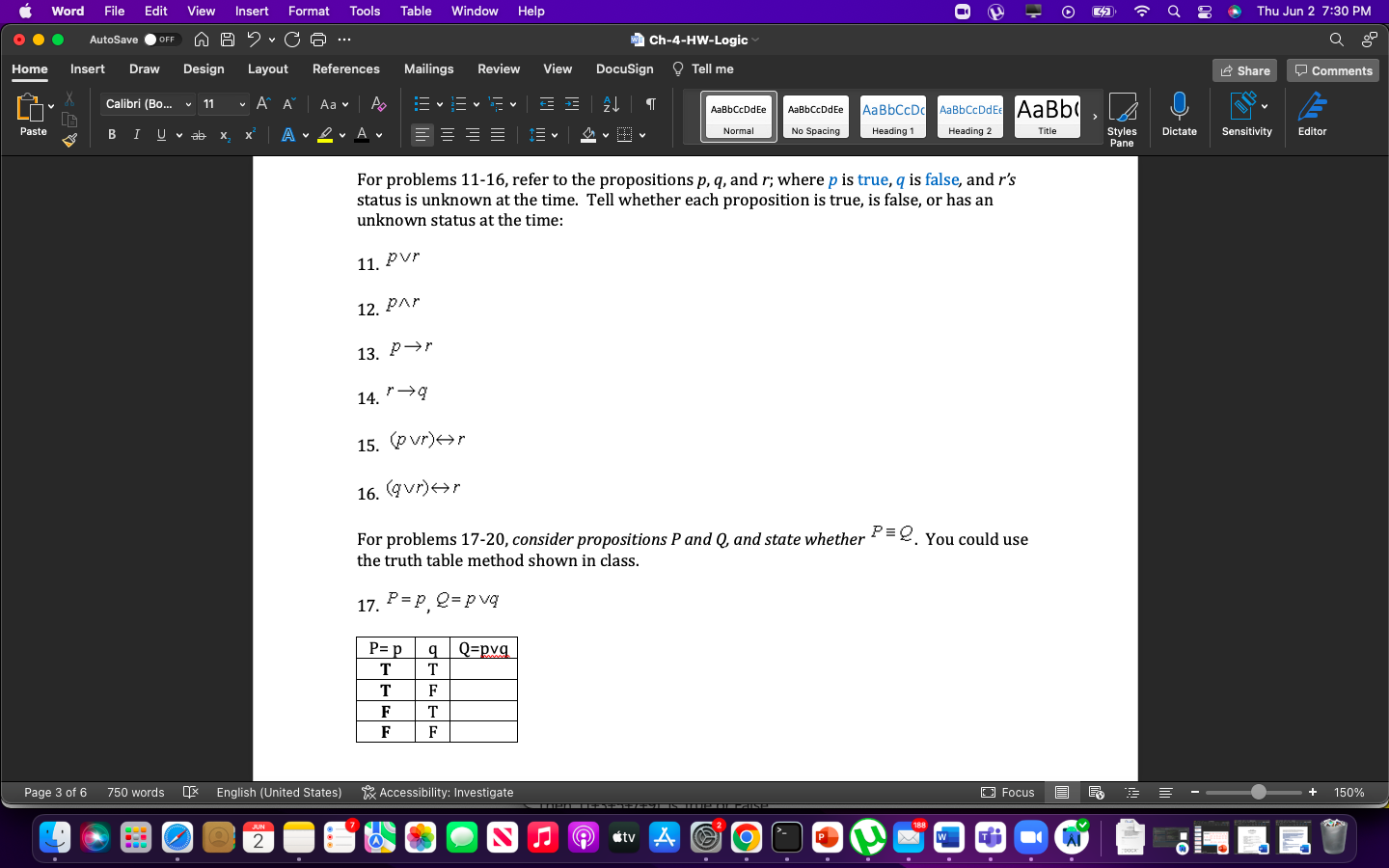 Solved Word File Edit View Insert Format Tools Table Window | Chegg.com