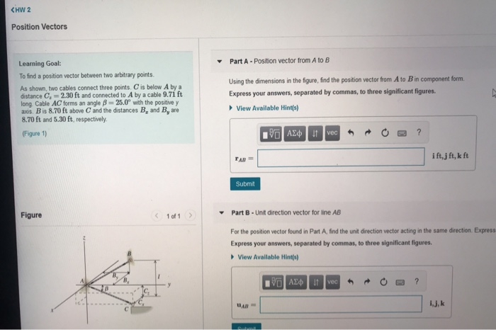 Solved KHW 2 Position Vectors Part A-Position vector from A | Chegg.com