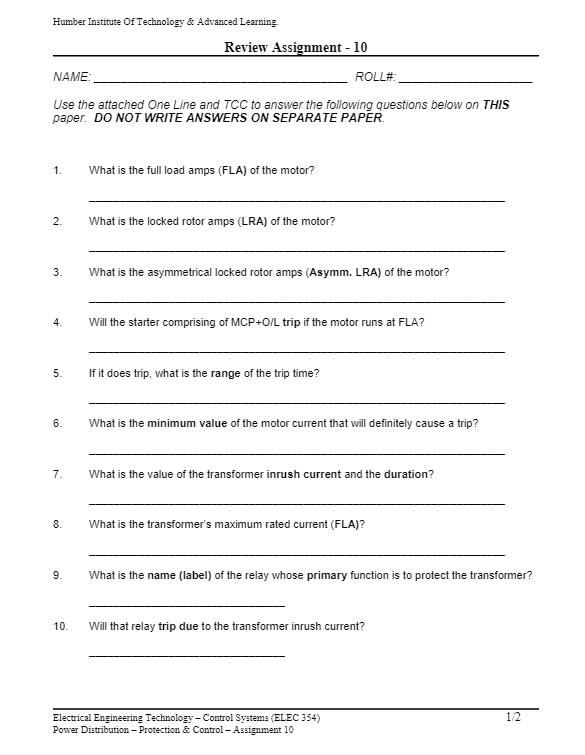 Solved Humber Institute Of Technology \& Advanced Learning. | Chegg.com