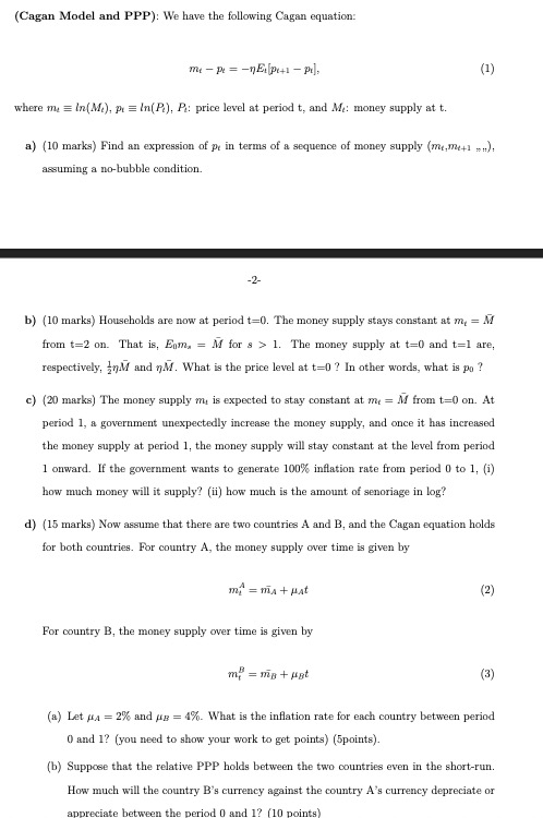 Solved (Cagan Model and PPP): We have the following Cagan | Chegg.com