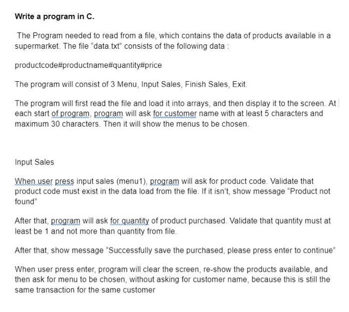 Solved Write a program in C. The Program needed to read from | Chegg.com