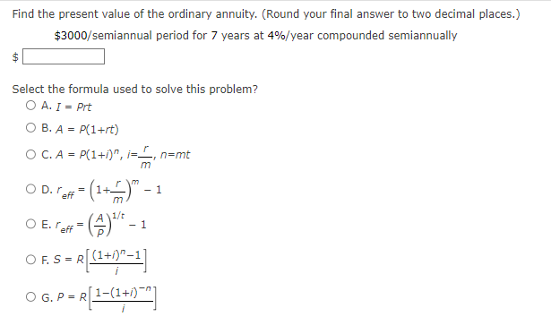 Solved Find the present value of the ordinary annuity. | Chegg.com