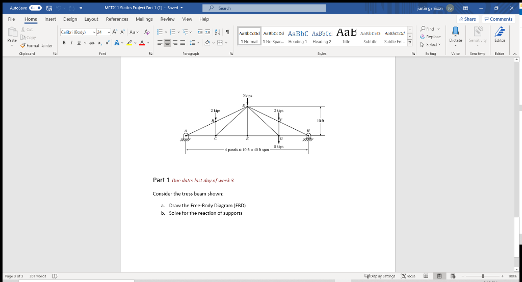 Solved AutoSave On Us MET211 Statics Project Part 1 (1) - | Chegg.com