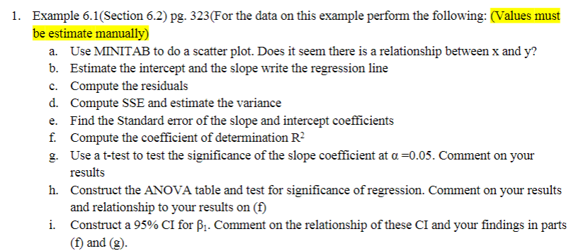 Solved 1. Example 6.1(Section 6.2) pg. 323(For the data on | Chegg.com