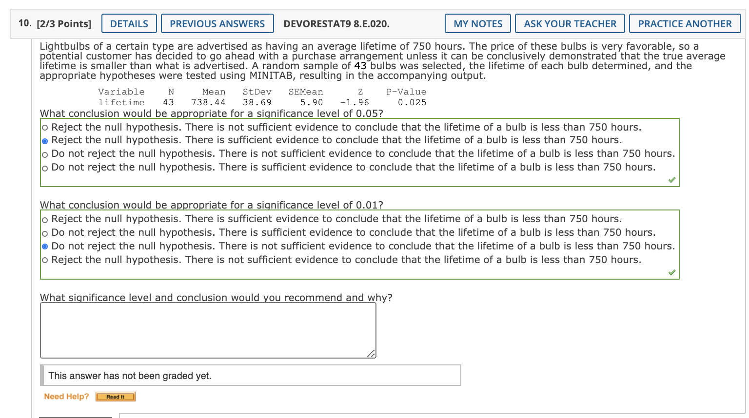 Solved 10. [2/3 Points] DETAILS PREVIOUS ANSWERS DEVORESTAT9 | Chegg.com