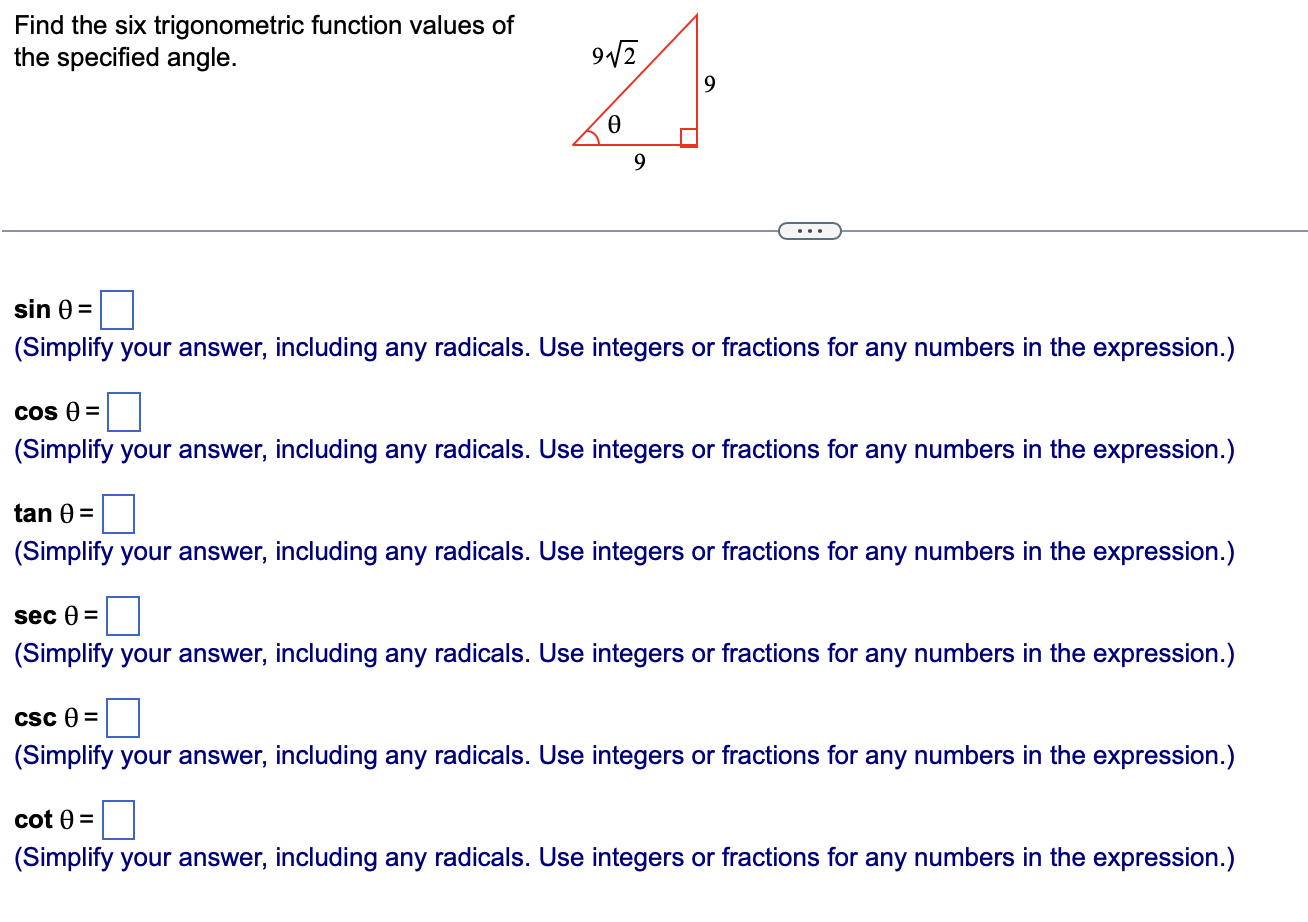 Solved Find the six trigonometric function values of the | Chegg.com