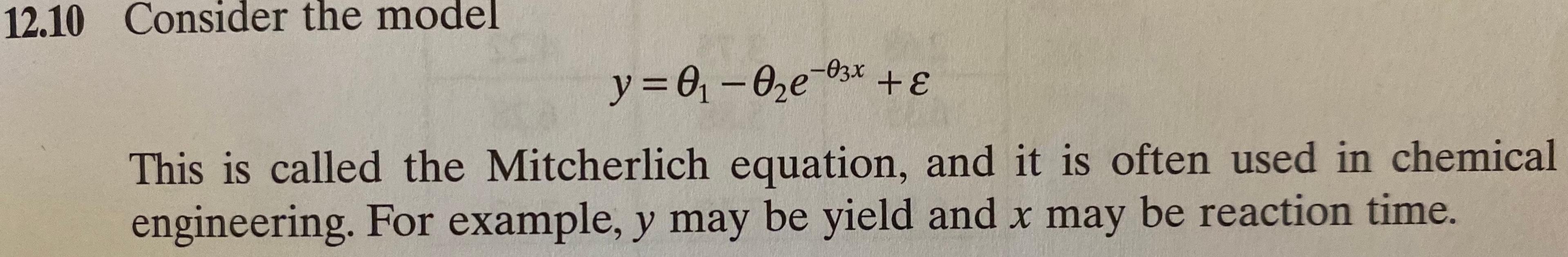 12.10 Consider the model y=0, -02e-63x + € This is | Chegg.com