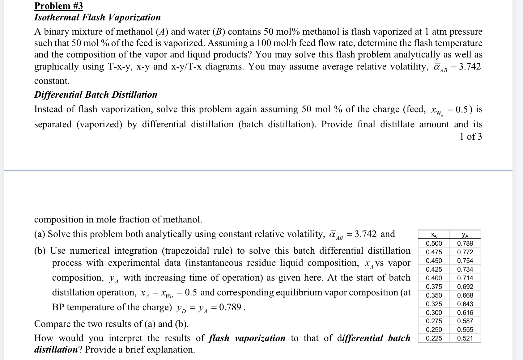 Solved Isothermal Flash Vaporization A binary mixture of | Chegg.com