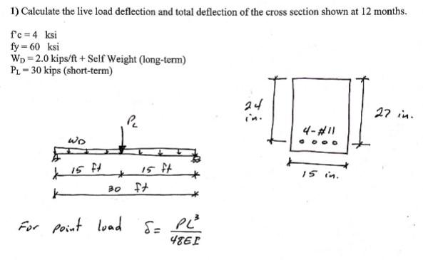 Solved 1) Calculate the live load deflection and total | Chegg.com