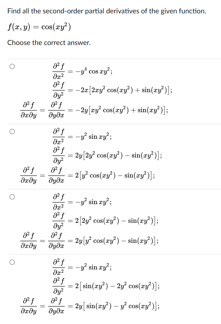 Solved Find all the second-order partial derivatives of the | Chegg.com