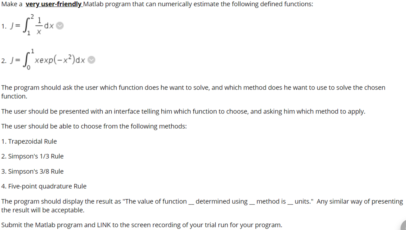 Solved Make a very user-friendly Matlab program that can | Chegg.com