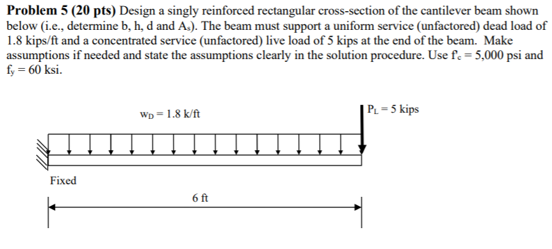 Solved Problem 5 (20 pts) Design a singly reinforced | Chegg.com Solved Problem 5 (20 pts) Design a singly reinforced | Chegg.com