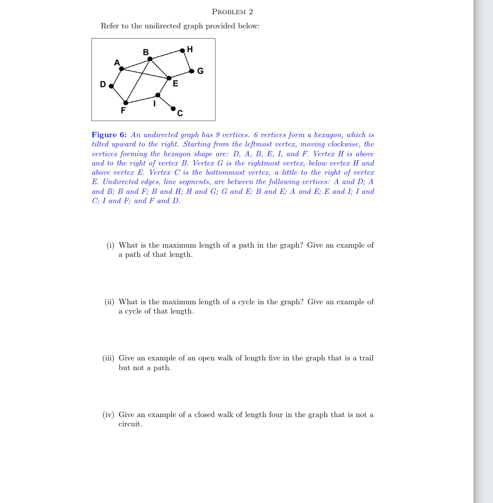 Solved PROBLEM 2 Refer to the undirected graph provided | Chegg.com
