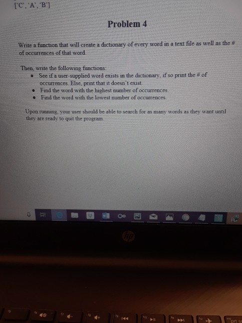 Solved [C. A, B] Problem 4 Write a function that will create | Chegg.com
