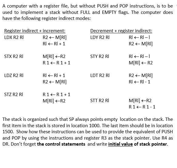 A computer with a register file, but without PUSH and | Chegg.com