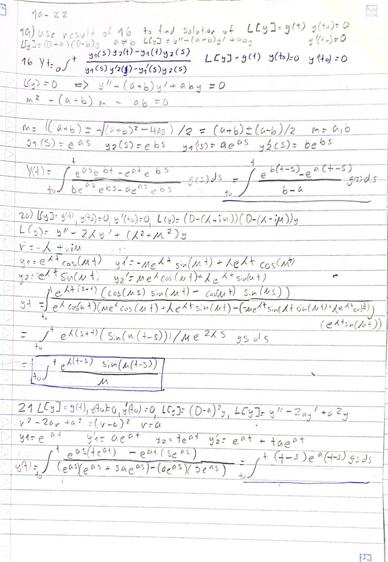 Solved L[y]=(D2+bD+c)y=g(t),y(t0)=0,y′(t0)=0 where b and c | Chegg.com