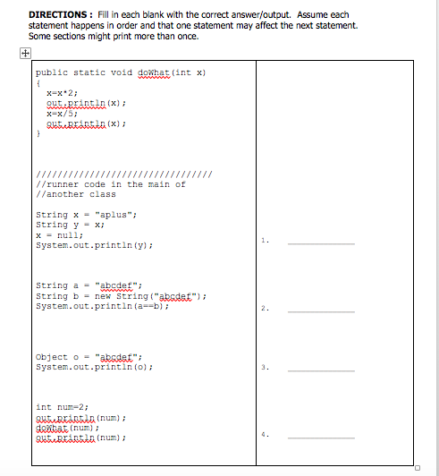 Solved DIRECTIONS: Fill in each blank with the correct | Chegg.com