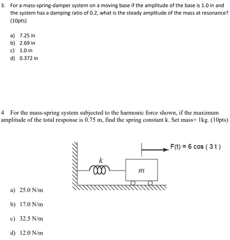 Solved 3. For a mass-spring-damper system on a moving base | Chegg.com