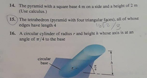 Solved 14. The pyramid with a square base 4 m on a side and | Chegg.com