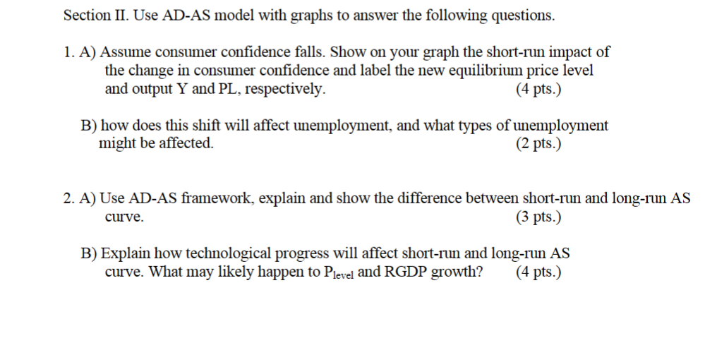 Solved Section II. Use AD-AS model with graphs to answer the | Chegg.com