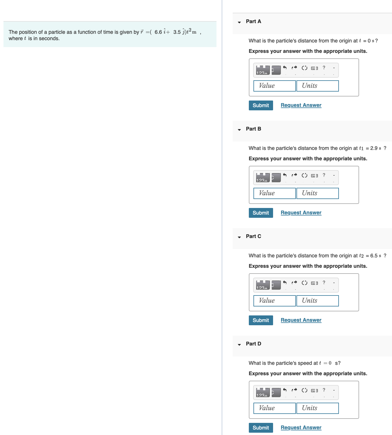 Solved The position of a particle as a function of time is | Chegg.com