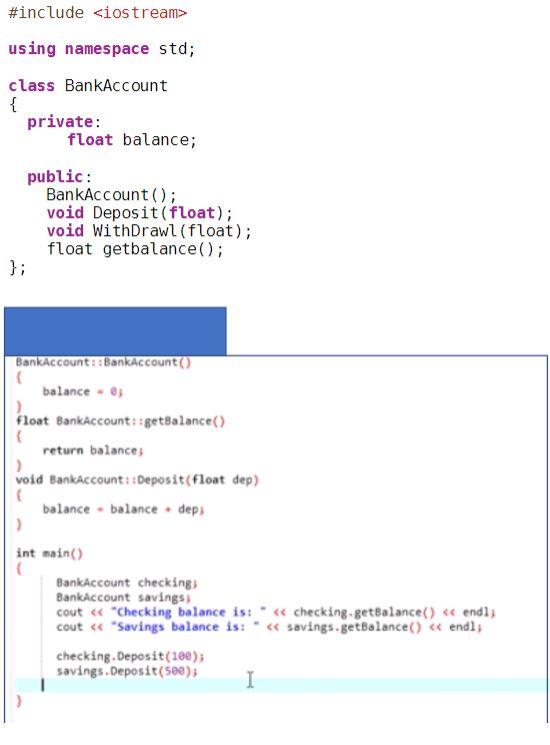 Solved c++, comments In this example , BankAccount is | Chegg.com