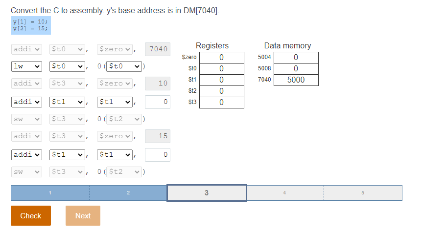 Solved Convert the C to assembly. y's base address is in | Chegg.com