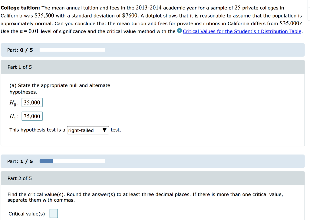 Solved College tuition: The mean annual tuition and fees in | Chegg.com