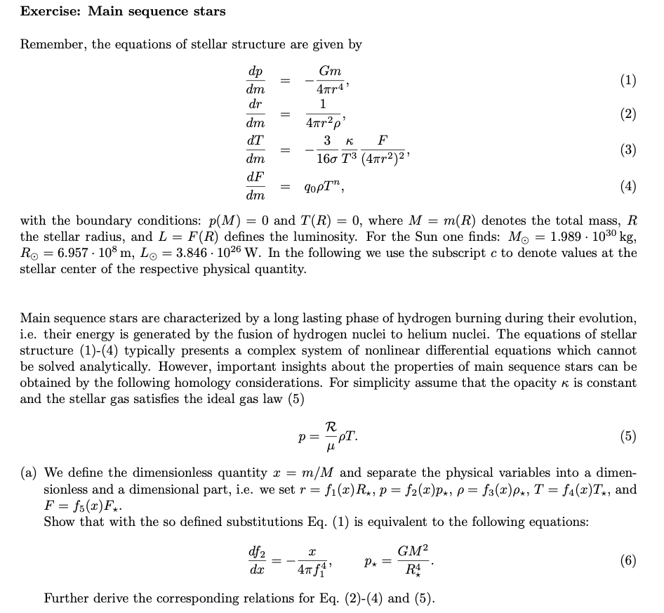 Solved Exercise: Main sequence stars == (1) Remember, the | Chegg.com