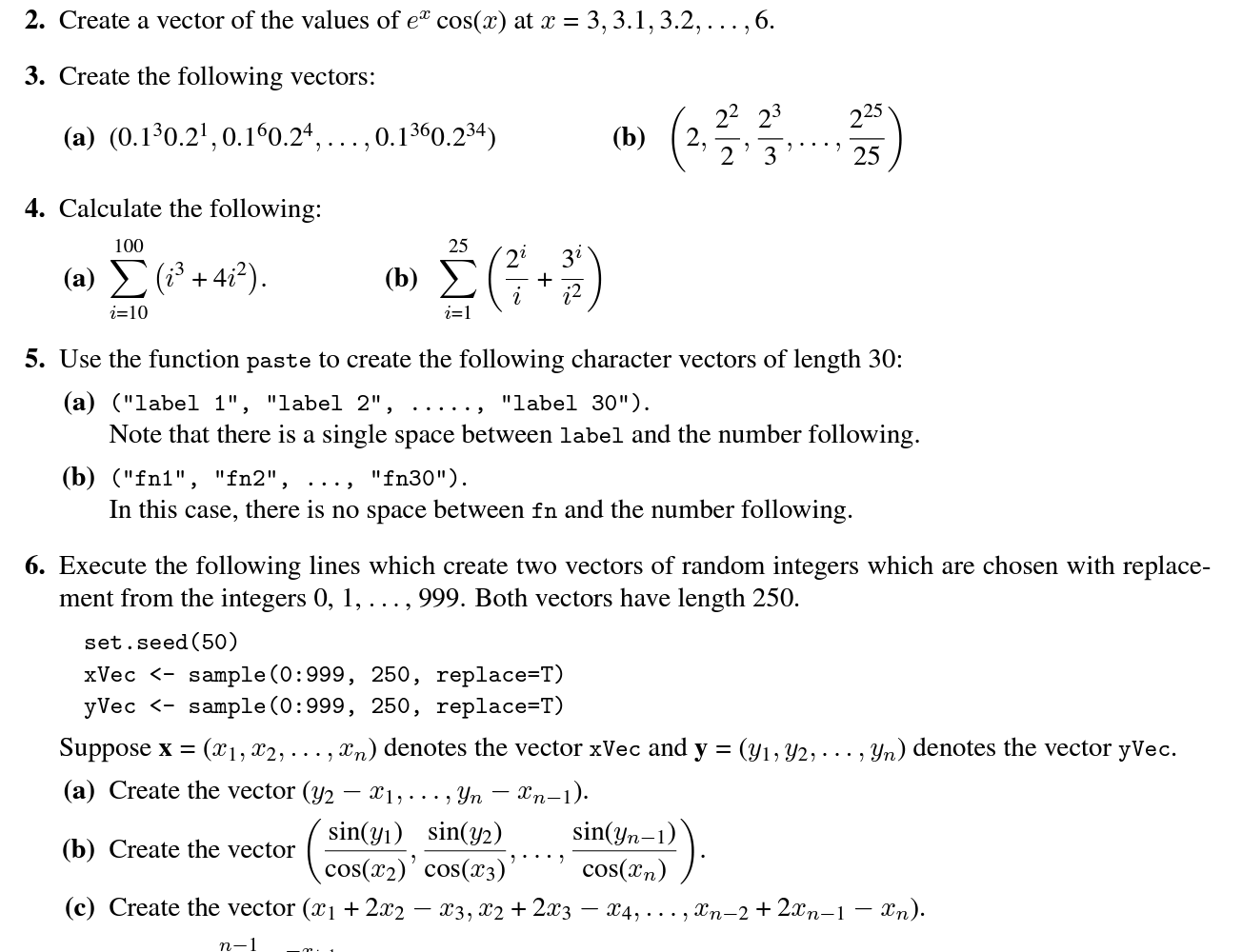 Solved 2. Create a vector of the values of excos(x) at | Chegg.com