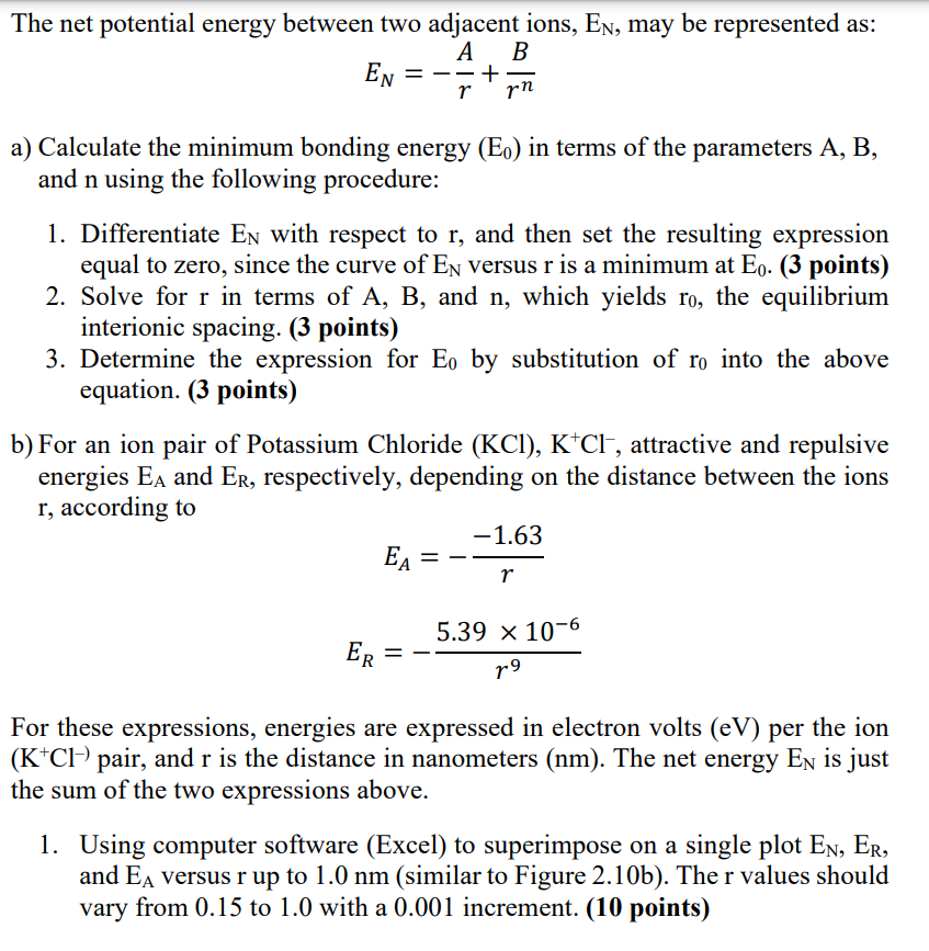 EN=−rA+rnB a) Calculate the minimum bonding energy | Chegg.com