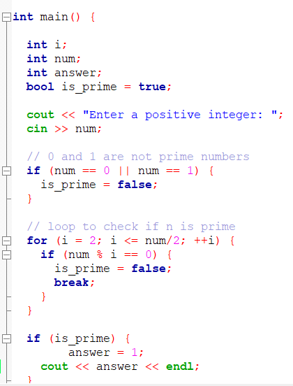 Solved int main( f int i; int num; int answer; bool is_prime | Chegg.com