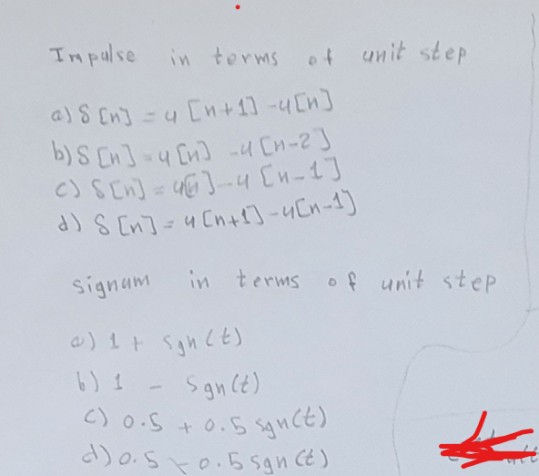 Solved Impulse in terms of unit step a) δ[n]=4[n+1]−4[n] b) | Chegg.com