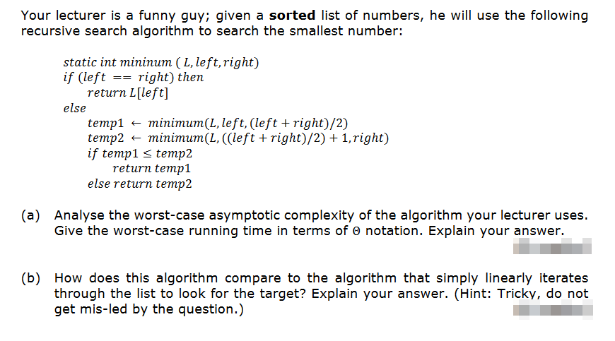 Solved Your lecturer is a funny guy; given a sorted list of | Chegg.com