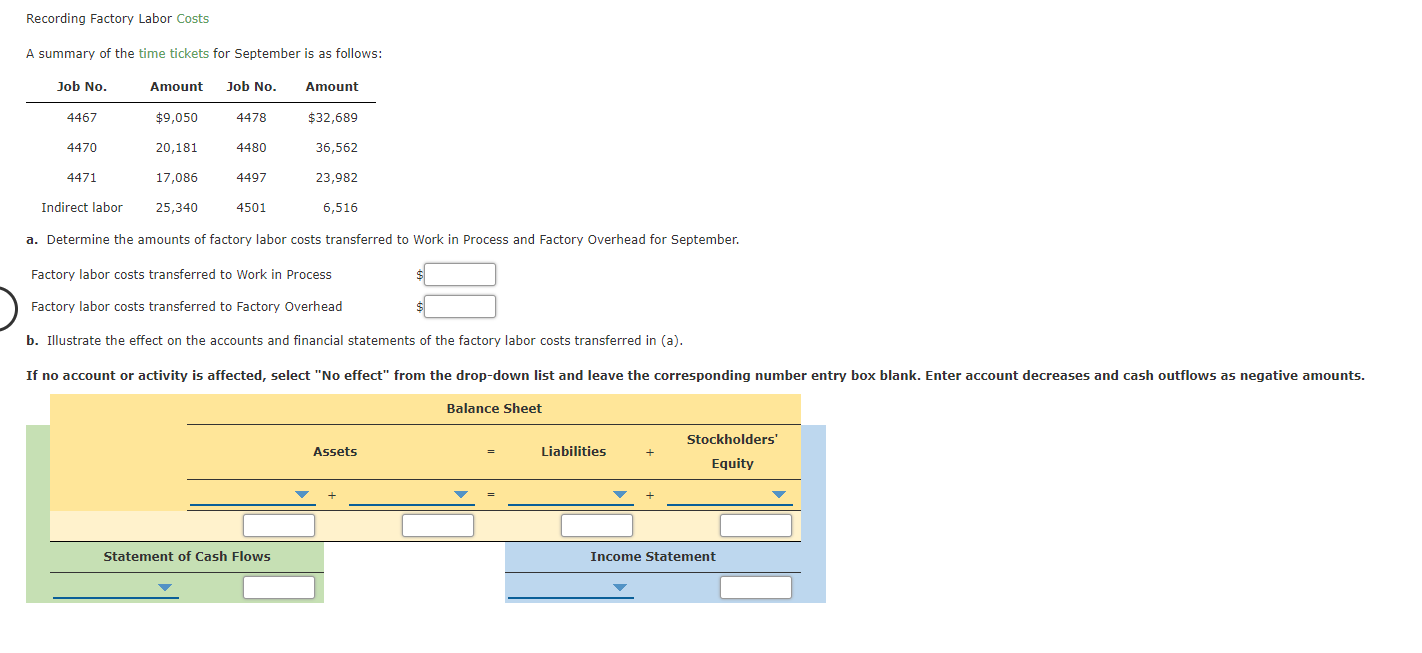 Solved Recording Factory Labor Costs A summary of the time | Chegg.com