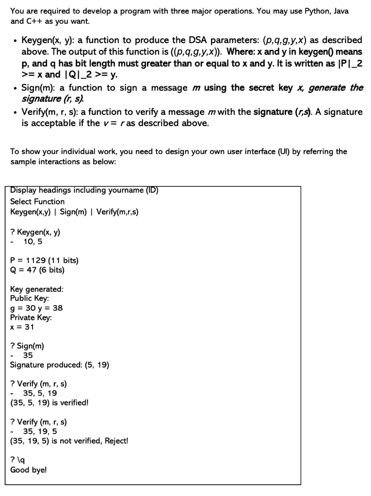 Solved Task 2. Digital Signature Algorithm - DSA (6%) The | Chegg.com