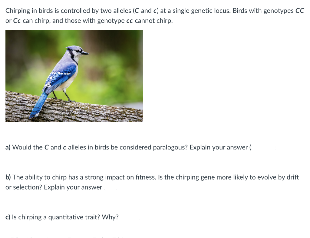 Solved Chirping in birds is controlled by two alleles (C and | Chegg.com