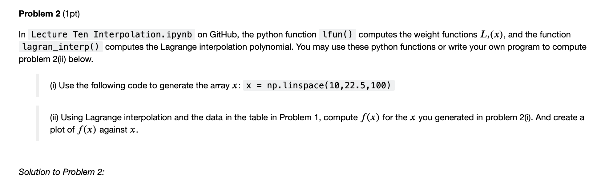 Solved Problem 2 1 Pt In Lecture Ten Interpolation Ipynb