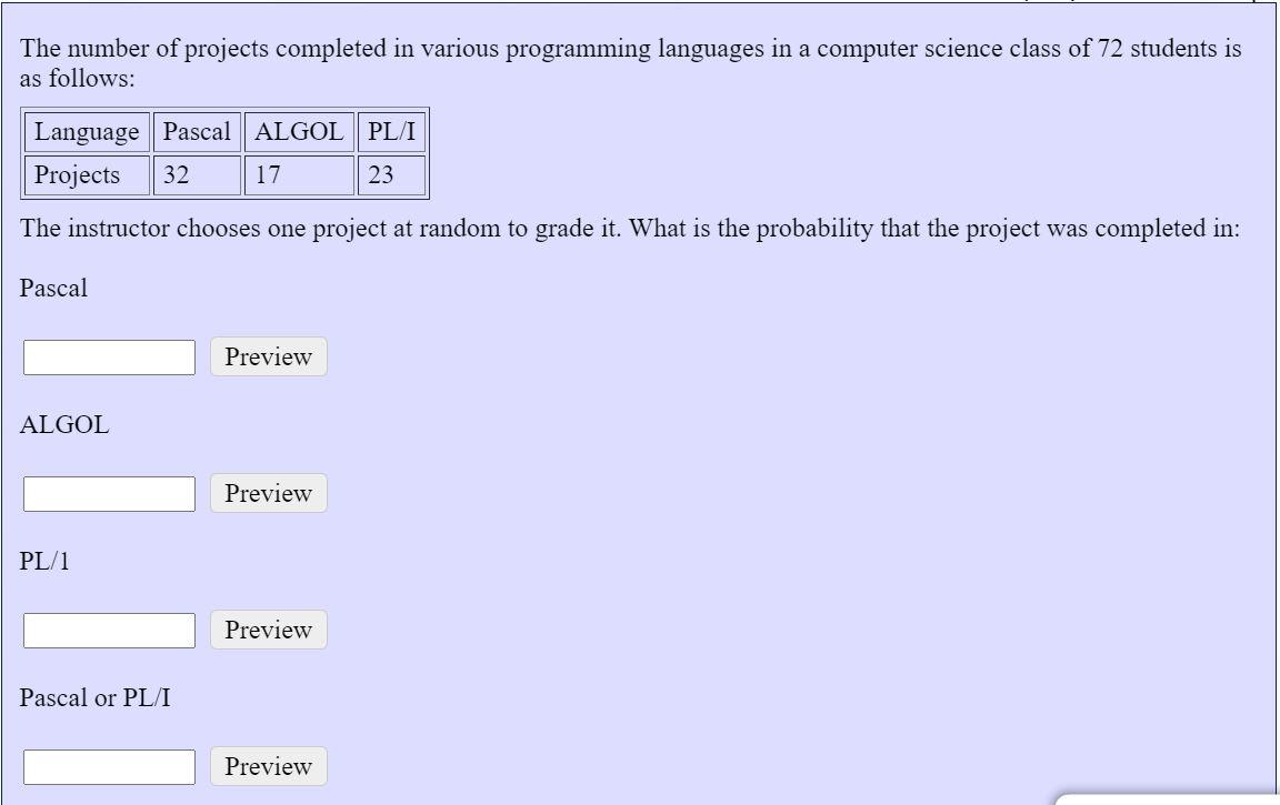 Solved The number of projects completed in various | Chegg.com